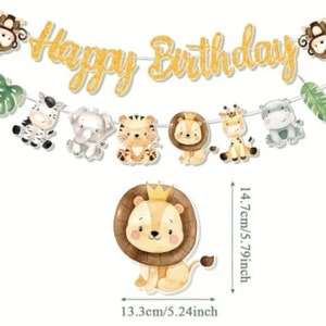 Jungle Animal Theme Birthday Banner,gold Safari Birthday Decorations ...