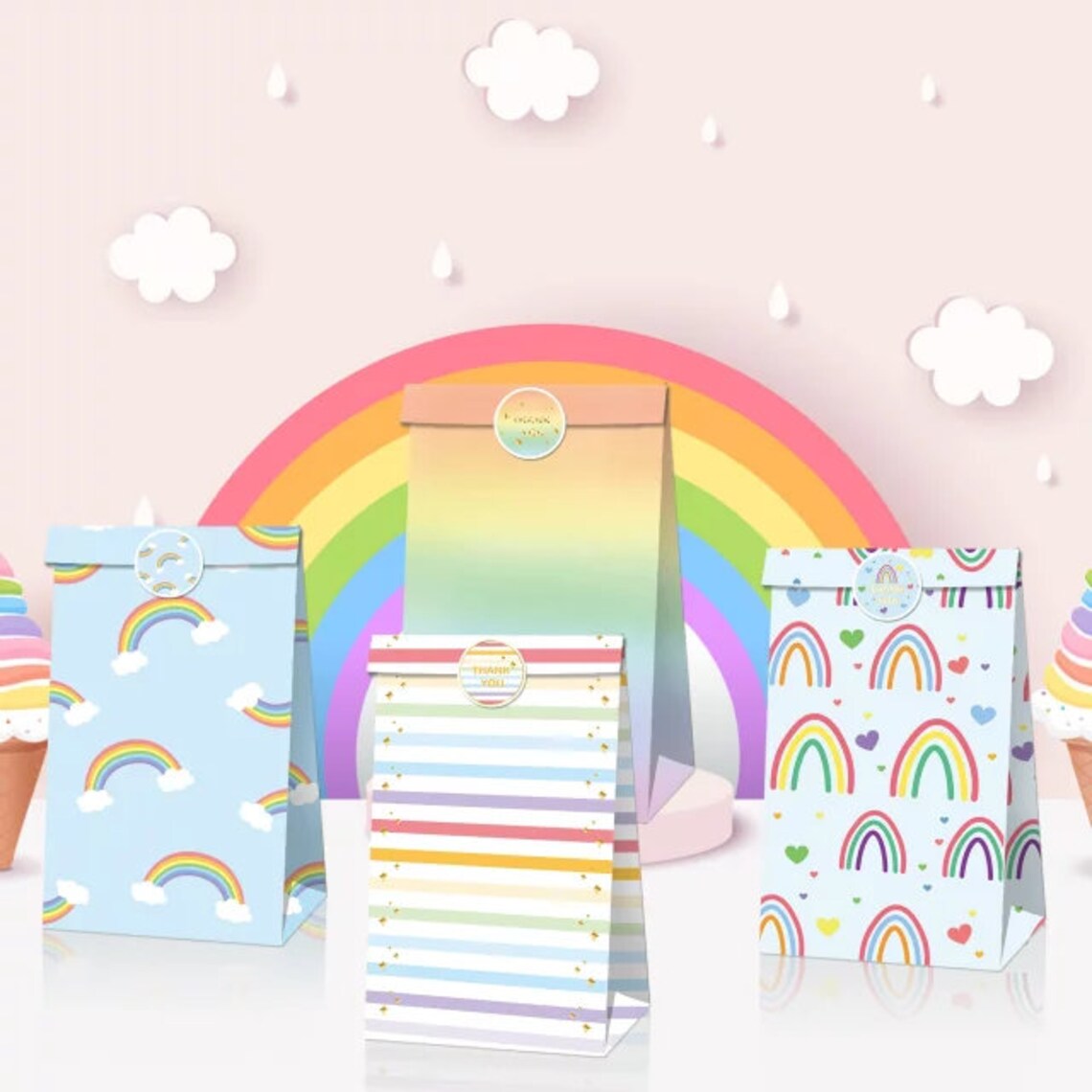 Rainbow Pastel Party Favors Bagsrainbow Birthday Bags Treat | Etsy