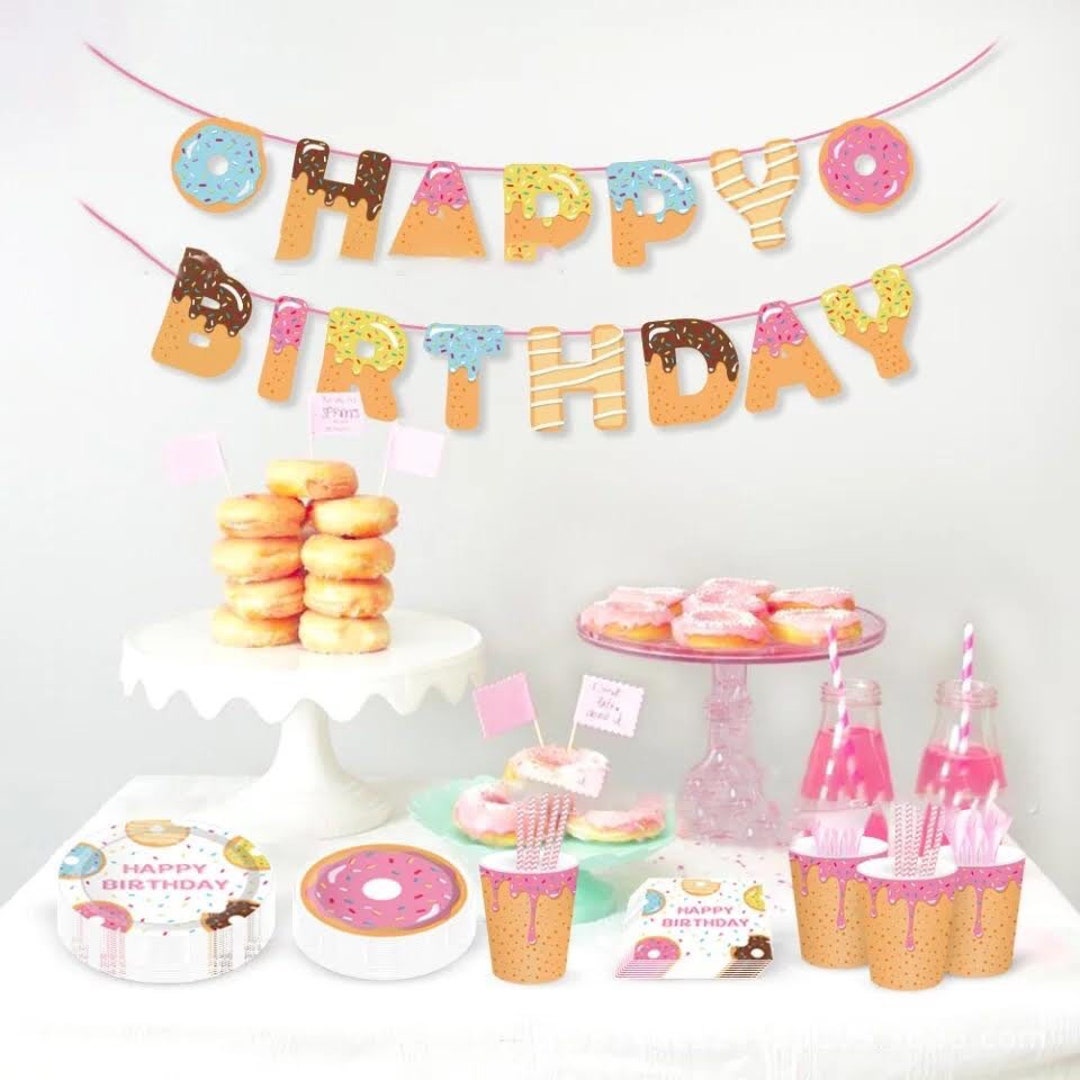 Donut Theme Happy Birthday Banner: Party Decoration - Etsy