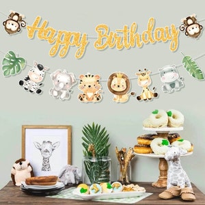Jungle Animal Theme Birthday Banner,gold Safari Birthday Decorations ...