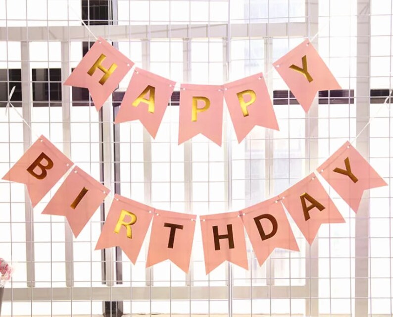Peach/coral Happy Birthday Banner Birthday Decoration Banner - Etsy