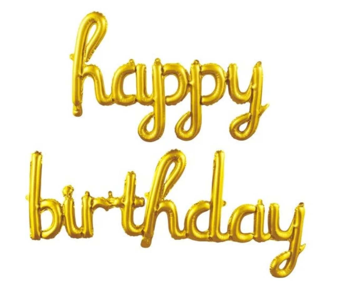 Gold Happy Birthday Balloons Banner,script Cursive Rose Gold Letter ...