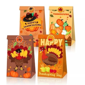 Thanksgiving Party Favor Treat Bags With Stickers,fall Autumn Party ...