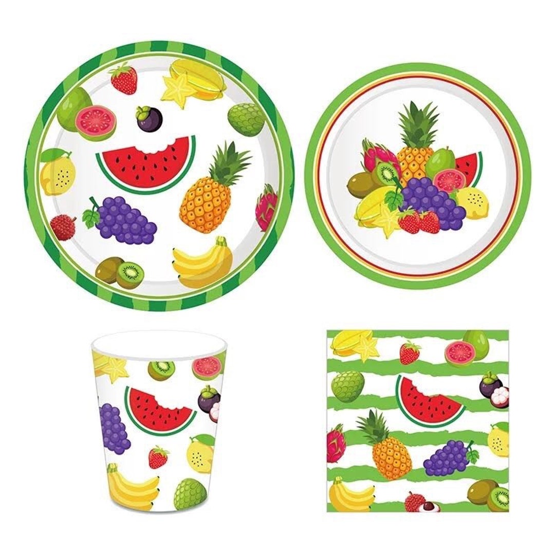 Tutti Frutti Theme Party Tableware Set, Fruit Disposable Plates Cups ...