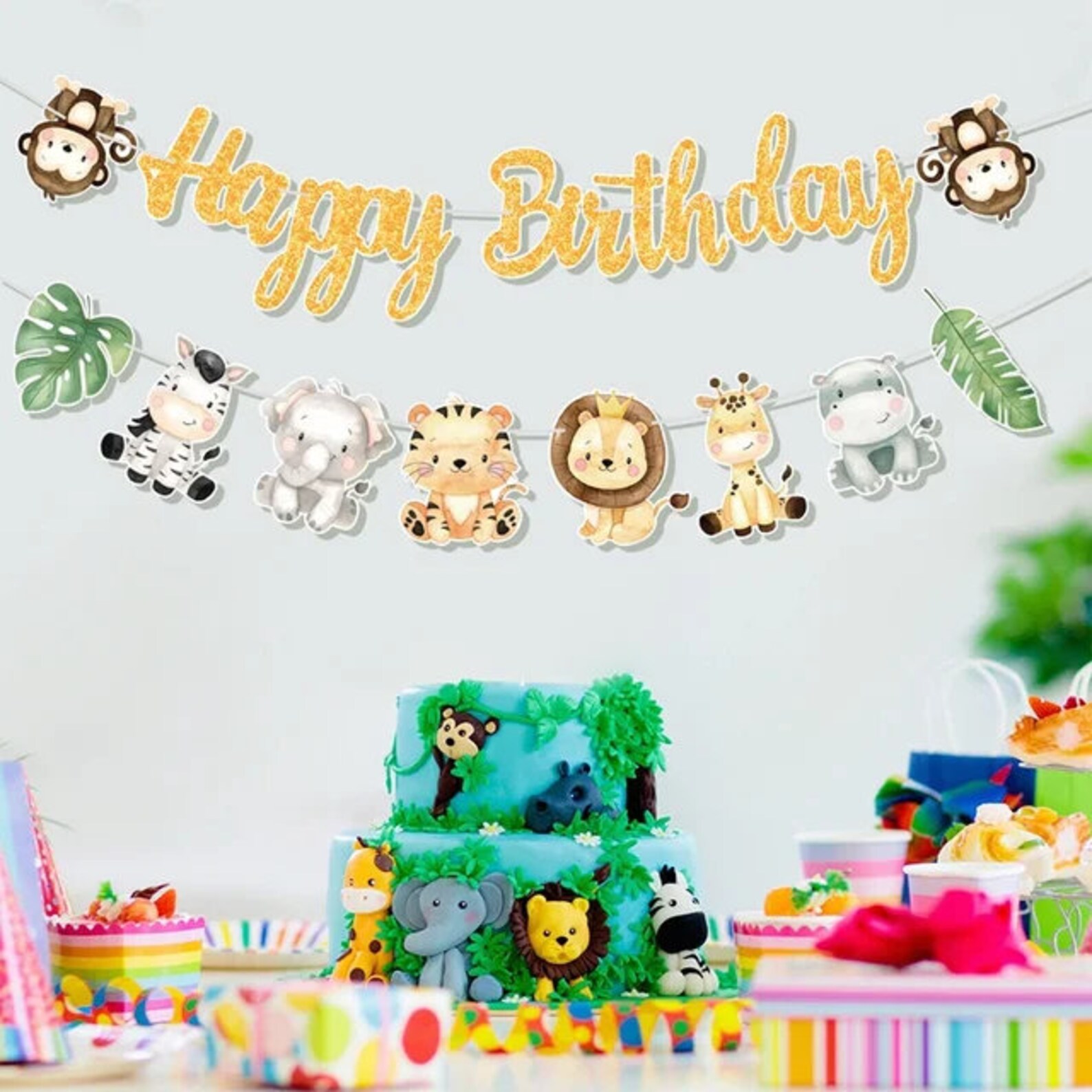 Jungle Animal Birthday Banner: Gold Safari Party Decor - Etsy