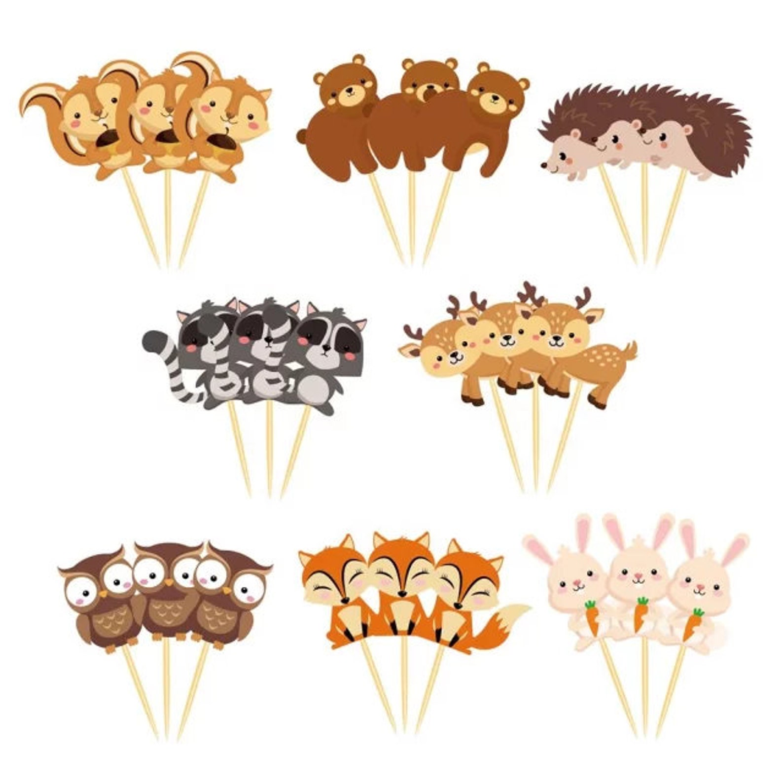 24 PCS Woodland Animal Theme Cupcake Toppers & Wrappersforest | Etsy