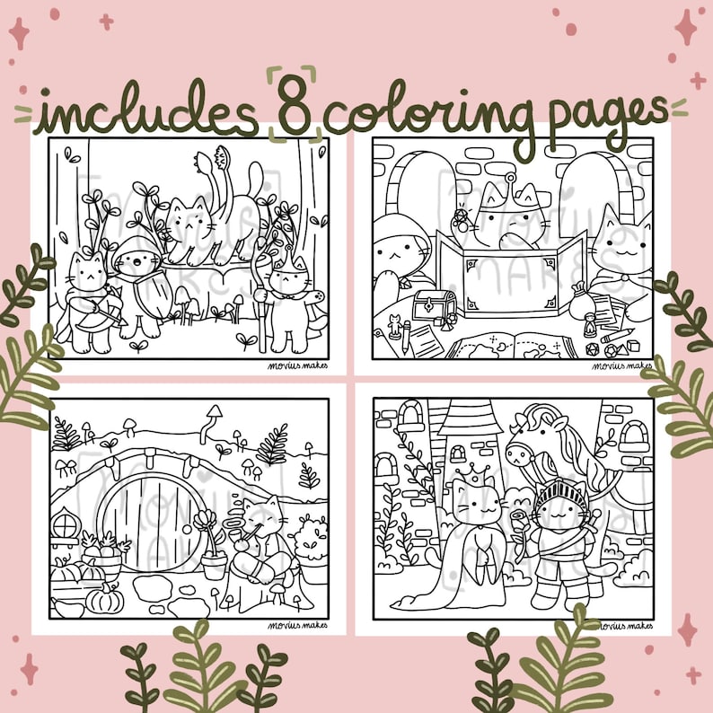 Feline Fables Coloring Pages (digital Download) Fantasy D&D Themes - Etsy