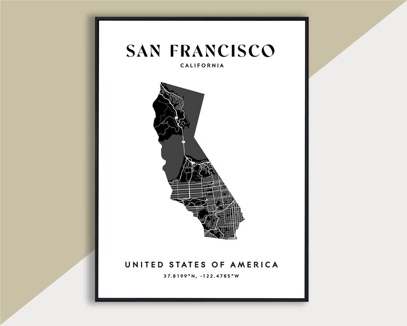 San Francisco Map Travel Poster Map of San Francisco Large - Etsy