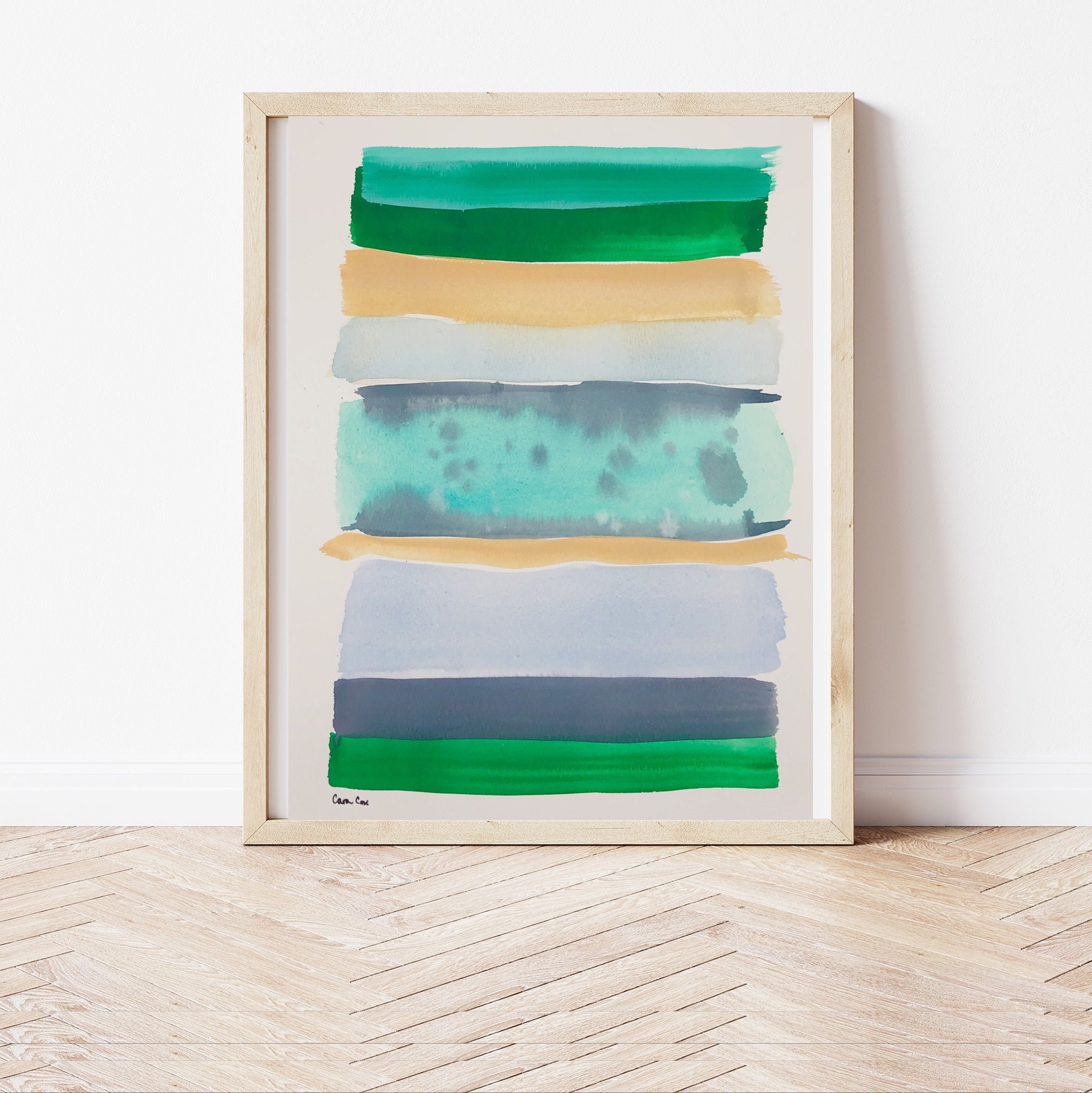 Green Striped Abstract Striped Abstract Watercolor Modern Art Decor ...