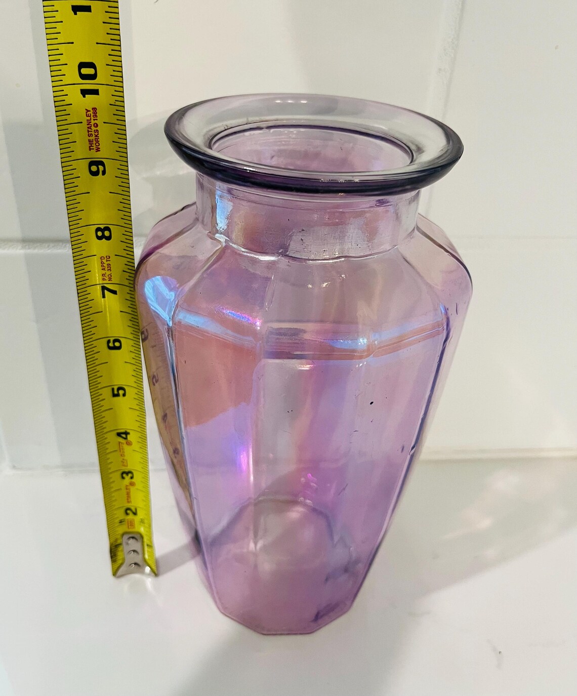 Lavender Iridescent Art Glass Vase | Octagonal 1950s Floral Decor - Etsy