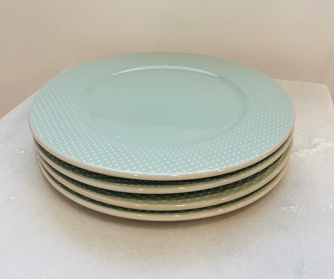 Dover & York Dotted Trim Mint MCM Green 10.5" Retired Ceramic Dinner ...