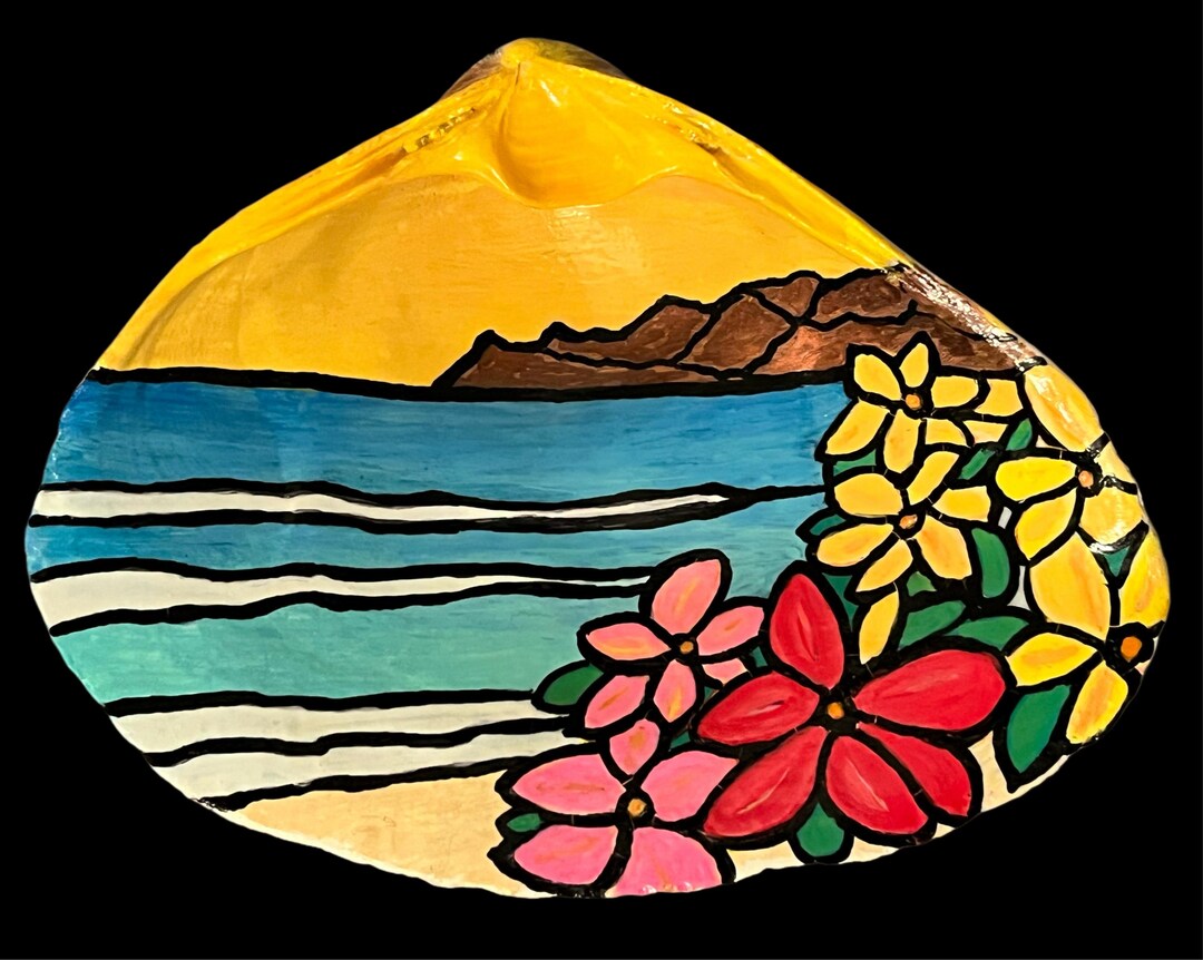 Hand Painted Clam Shell of Hawaiian Flowers - Etsy