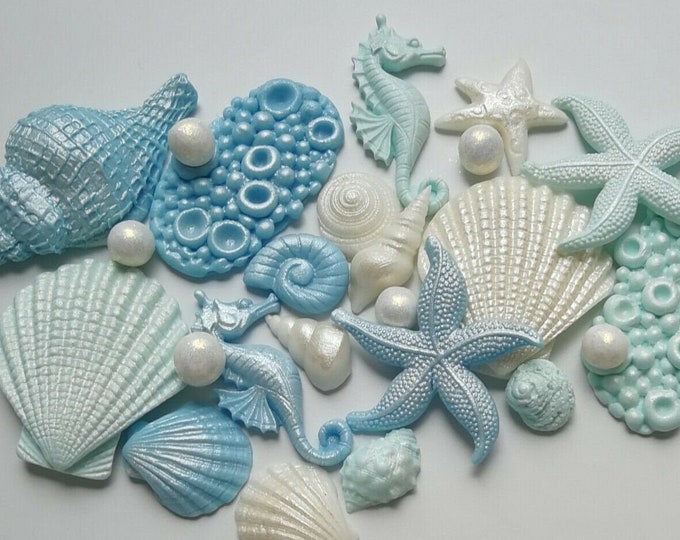 Edible Fondant Sugar Paste Seashells, Seahorses, Starfish, Corals Sea ...