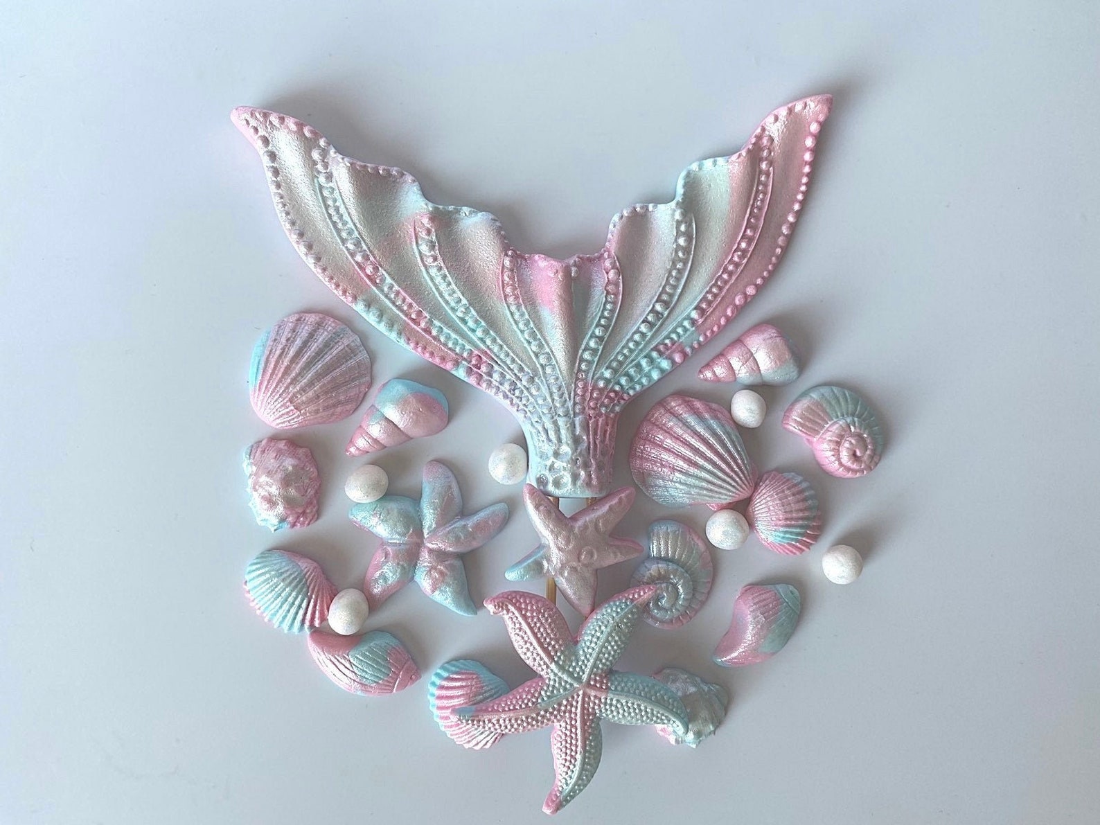 Large Edible Mermaid Tail Seashells Starfish Sugar Cake | Etsy