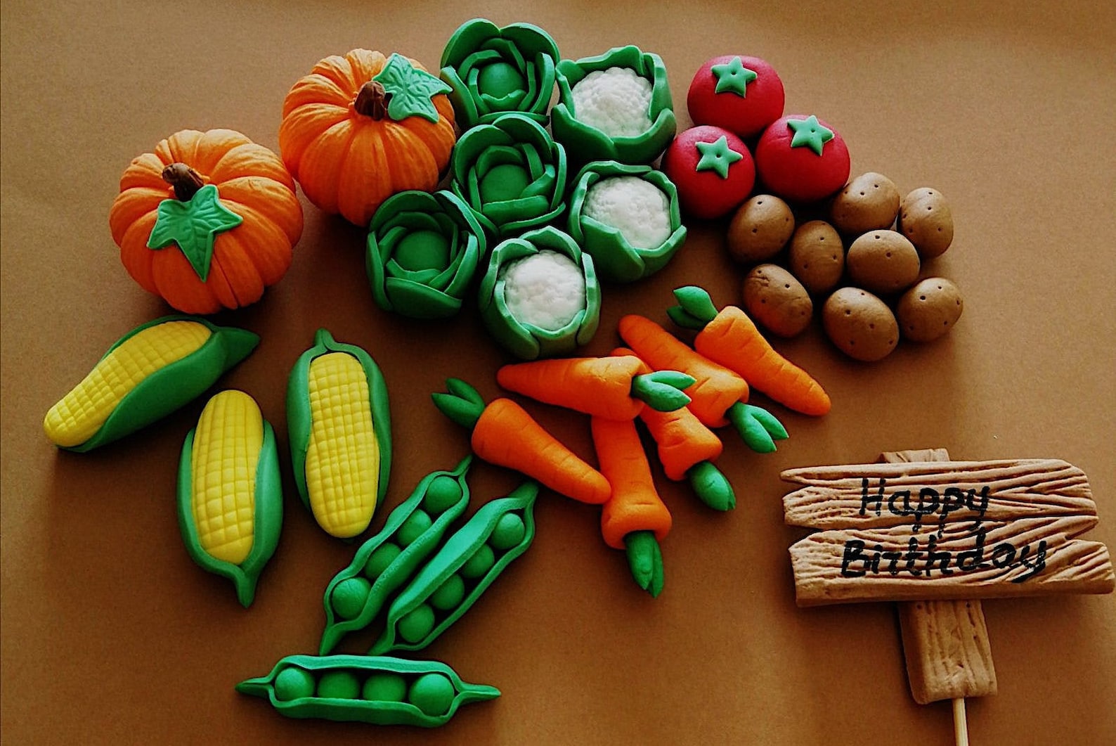 Handmade Fondant Vegetable Cake Toppers, Happy Birthday Plaque - Etsy