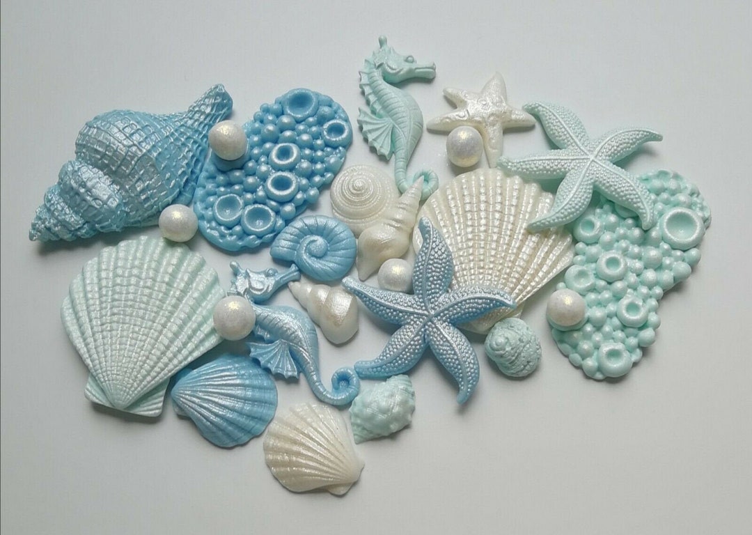 Edible Fondant Sugar Paste Seashells, Seahorses, Starfish, Corals Sea ...