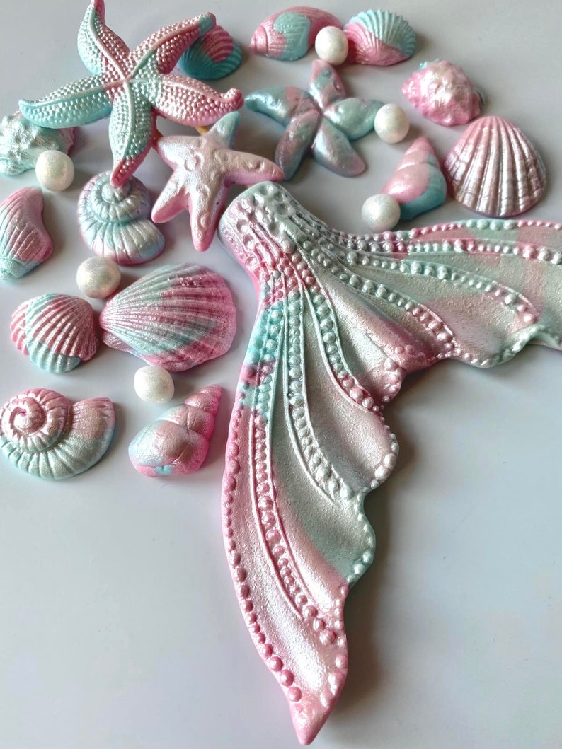 Large Edible Mermaid Tail Seashells Starfish Sugar Cake - Etsy