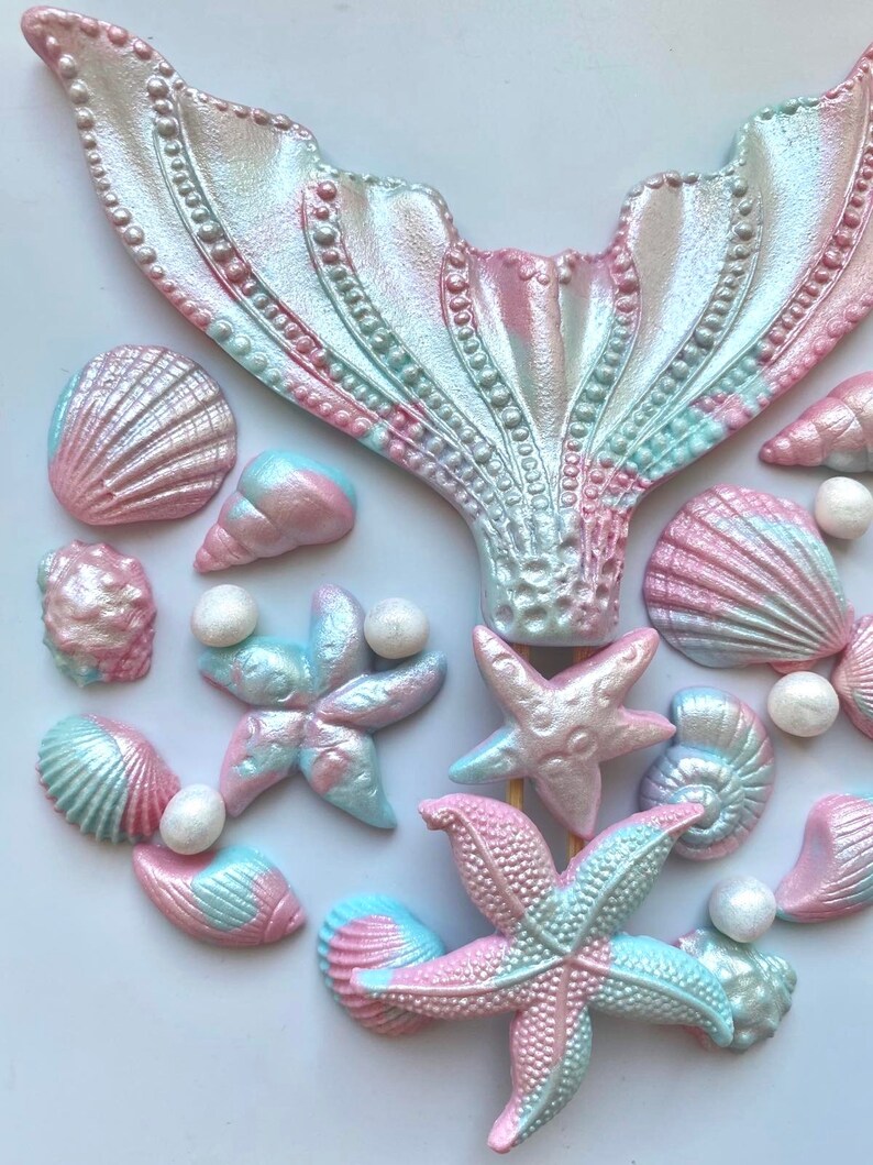 Large Edible Mermaid Tail Seashells Starfish Sugar Cake - Etsy