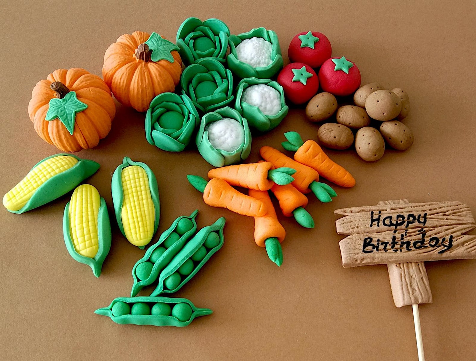 Handmade Fondant Vegetable Cake Toppers, Happy Birthday Plaque - Etsy