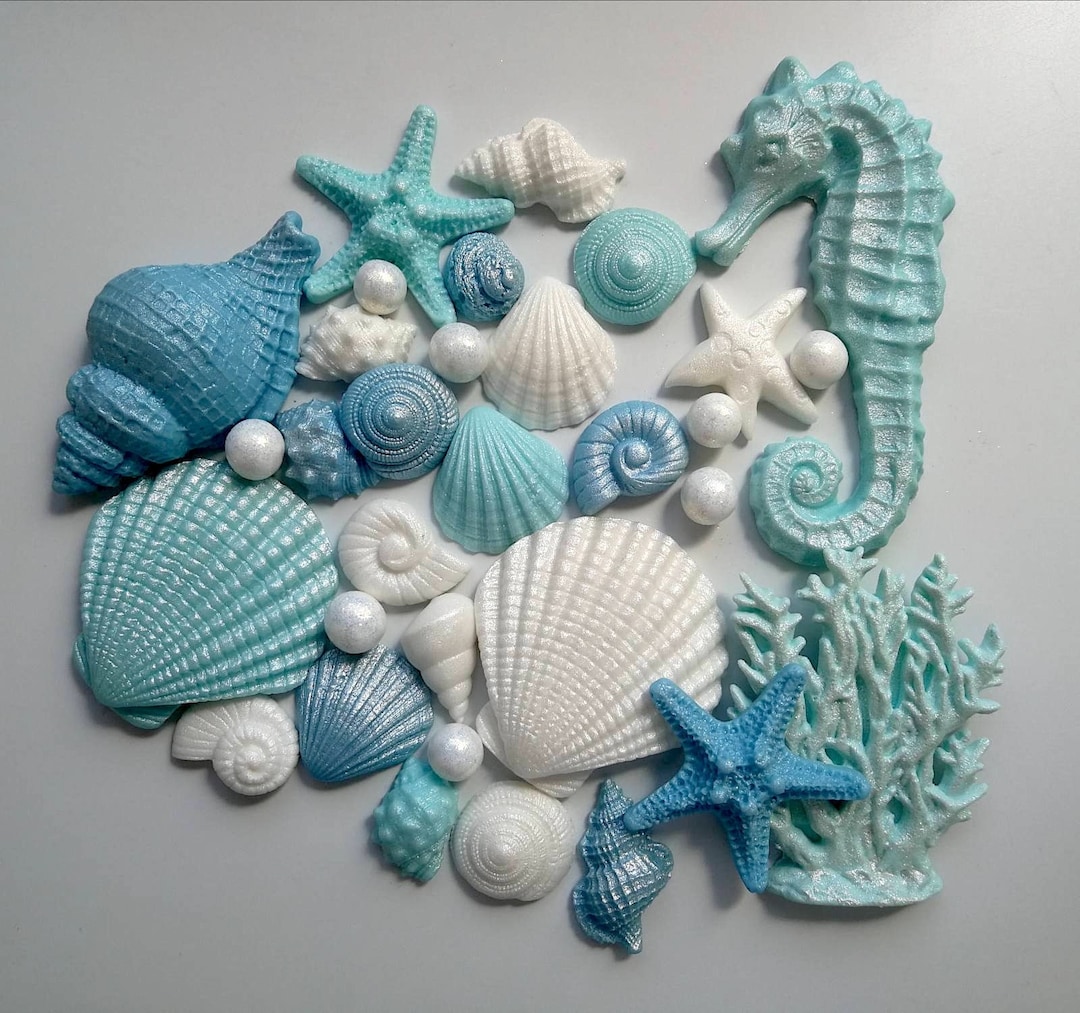Edible Fondant Sugar Paste Seashells, Seahorses, Starfish, Corals Sea ...