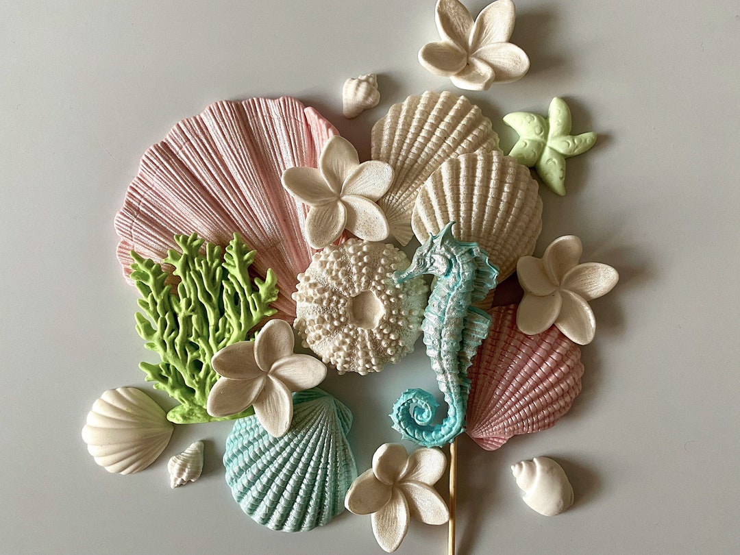 Edible Fondant Mermaid Tail, Seashells, Starfish, Sea. Sugar Paste ...