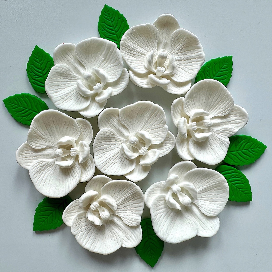 Tropical Orchid Flowers Leaves Cake Topper Handmade Edible Fondant ...