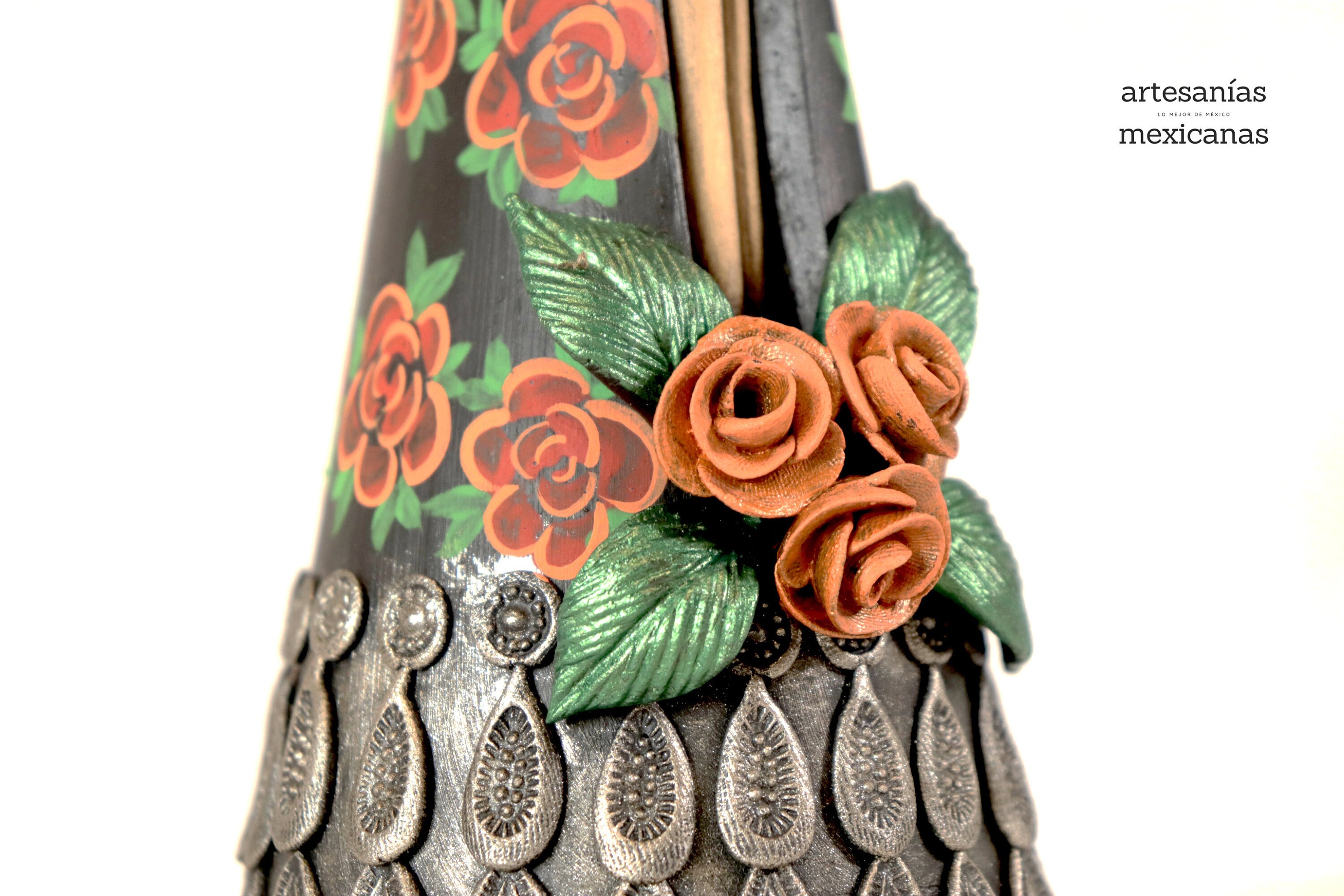 Catrina on Its Dress With Flowers - 50 Cm. 19 In. - Clay Mexican Art ...