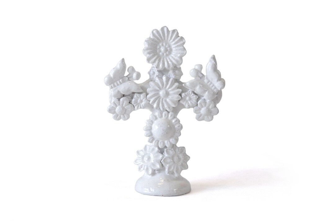 Glazed Clay Cross - White Color - Santa Fe De La Laguna - 14 Cm. 5.7 In ...