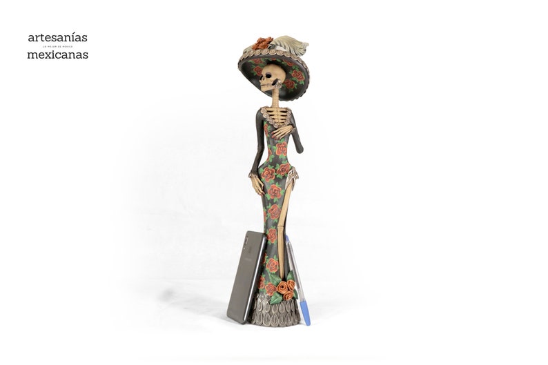 Catrina on Its Dress With Flowers - 50 Cm. 19 In. - Clay Mexican Art ...