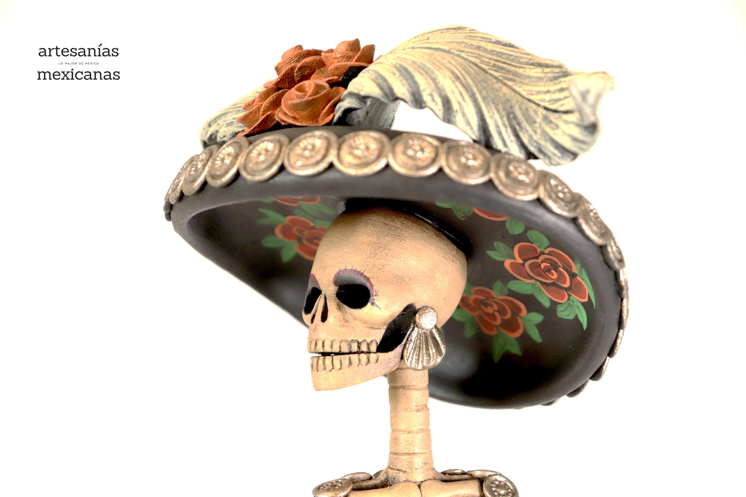 Catrina on Its Dress With Flowers - 50 Cm. 19 In. - Clay Mexican Art ...