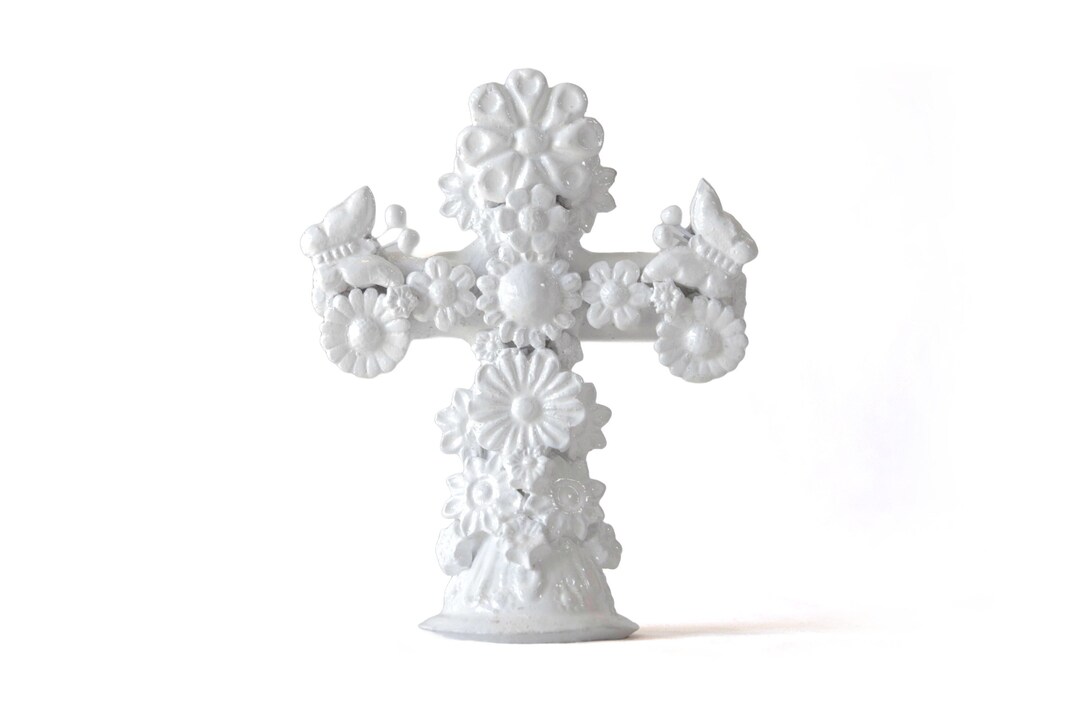 Glazed Clay Cross - White Color - Santa Fe De La Laguna - 16.5 Cm. 6.7 ...