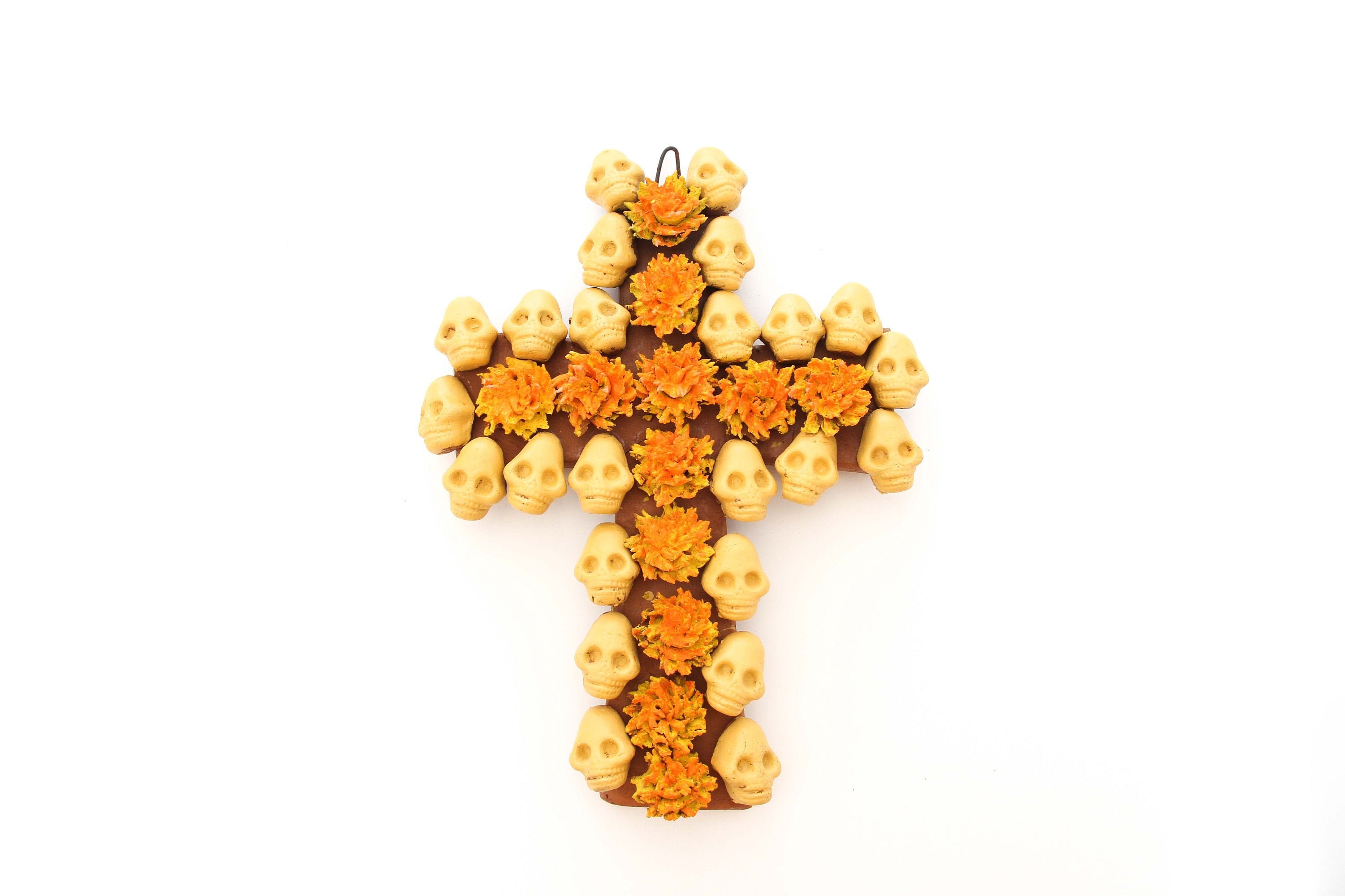 Cruz de Día de Muertos calaveras y cempasuchil 24 cm. 10 in. - Etsy España