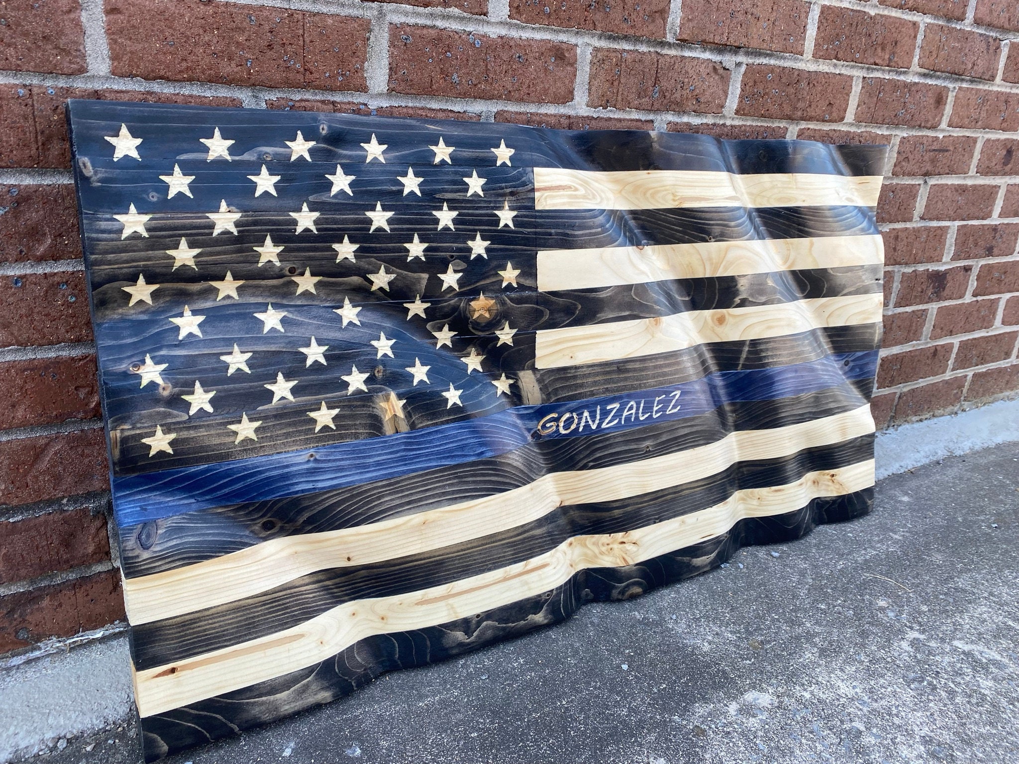 Waving Wooden Police Flag/ Waving Wooden Thin Blue Line Flag/ - Etsy