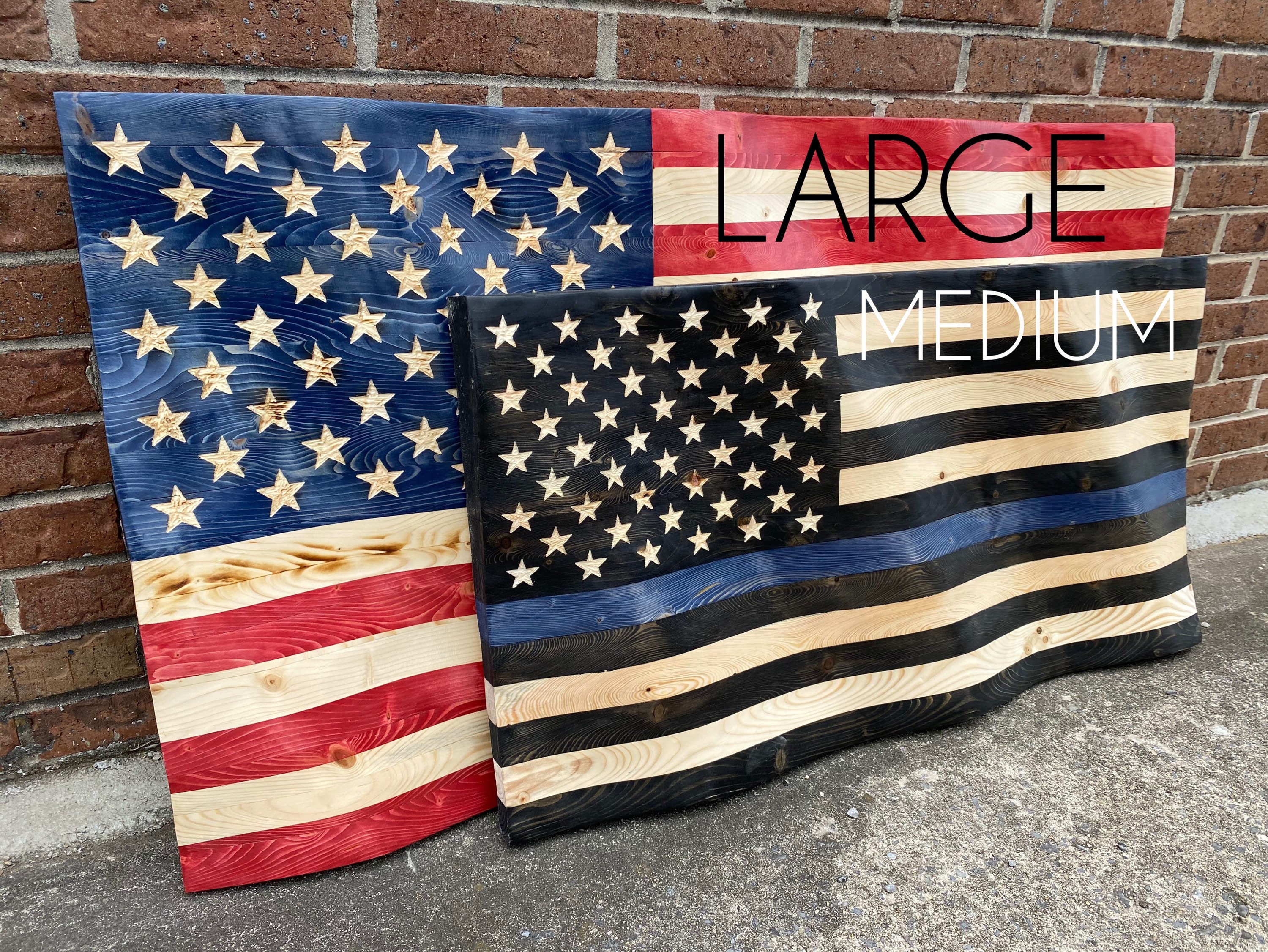 LARGE Waving Wooden American flag/ Large Waving Thin Blue Line | Etsy