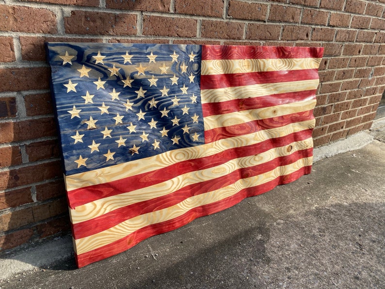 Waving Wooden American Flag/waving Thin Blue Line Flag/ Waving | Etsy