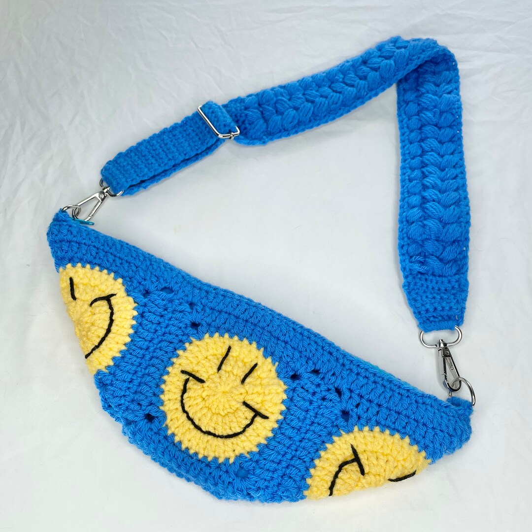 Retro Smiley Face Belt Bag Fanny Pack Blue Yellow Lined With Adjustable ...