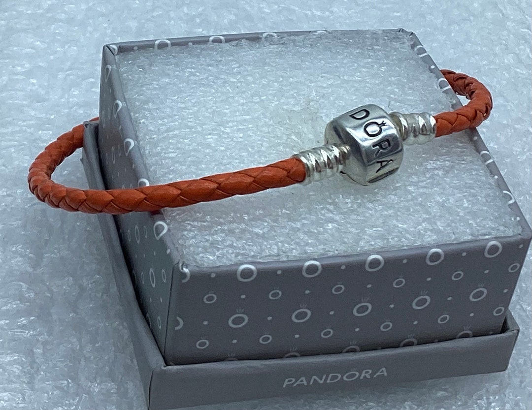 Pandora, 20CM Single Orange Braided Leather Clasp 20CM/7.87 Inches Bracelet, S925ALE.. 590705CBP ...