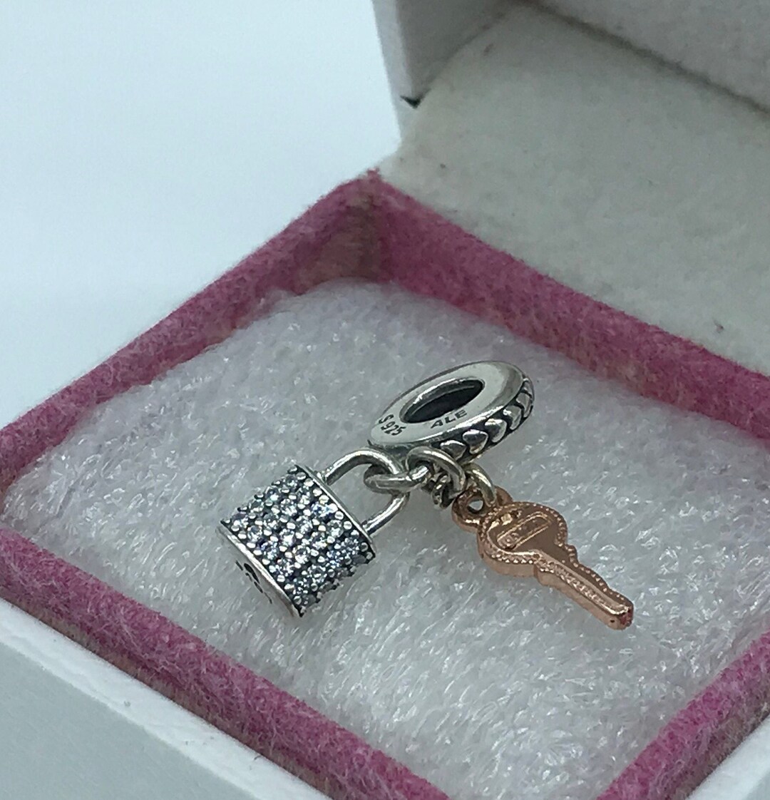 Pandora,” Pavé Padlock & Key “ S925ALE Dangle Pendant Charm 788682C01 ...