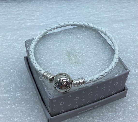 Pandora 16cm Single Ivory White Braided Leather Clasp 16CM 6.29 Inches Bracelet S925ALE. 790745CRD retired Etsy Sweden