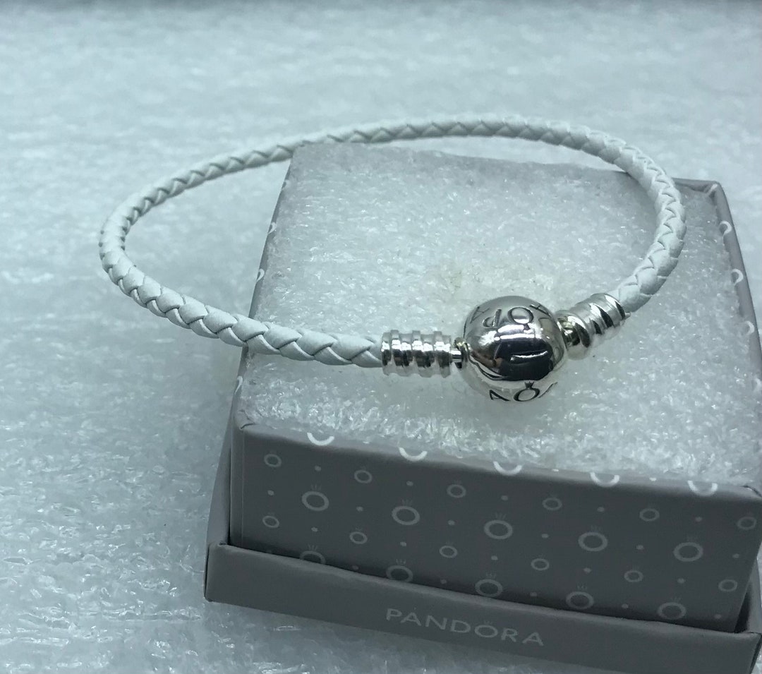 Pandora,” 18CM Single Ivory White Braided Leather Round Clasp “ 18CM/7 ...