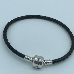 Pandora 22CM Single Black Braided Leather Clasp 22CM 8.66 Inches Bracelet S925ALE. 790745CRD Retired