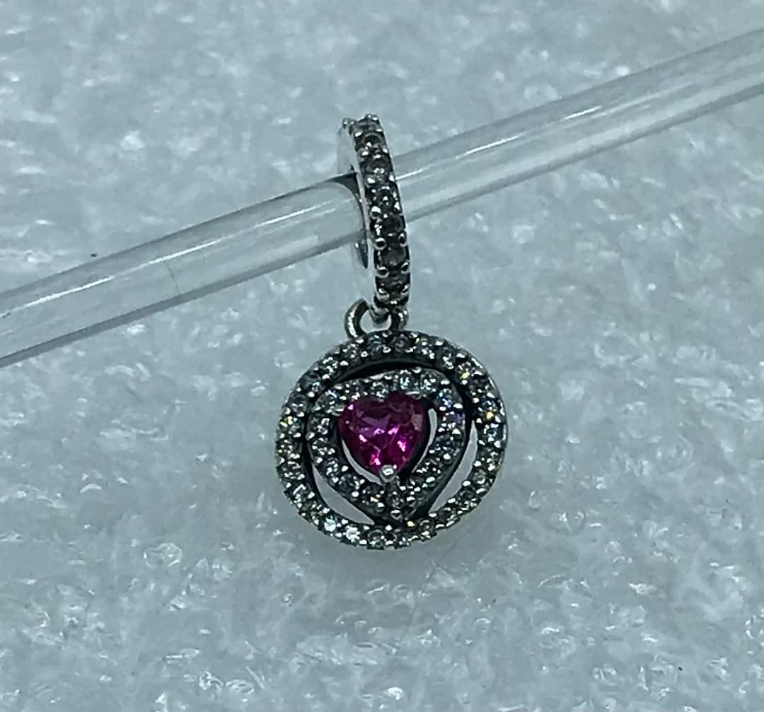 Pandora, “ Sparkling Double Halo Heart” Charm Pendant 791476C01 P102-9 ...
