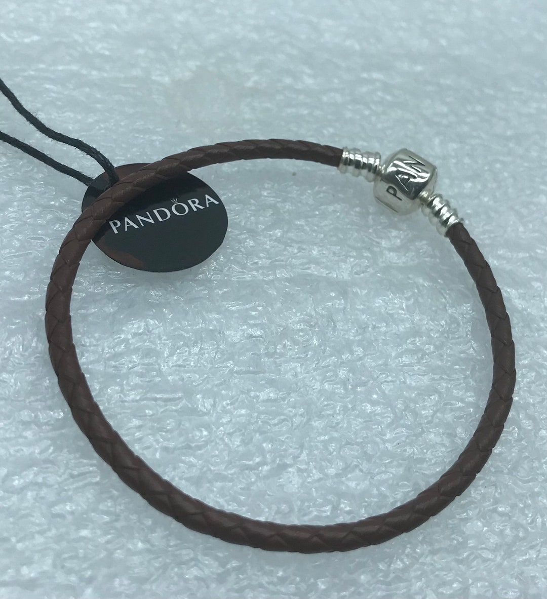 Pandora, 20CM Single Dark Brown Braided Leather Round Clasp 20CM/7.87 Inches Bracelet, S925ALE ...
