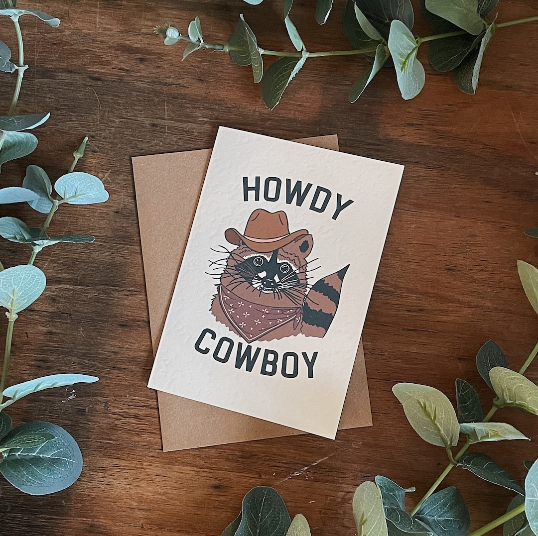 Howdy Cowboy Raccoon Cowboy Greetings Card Based on Original Print Hat ...