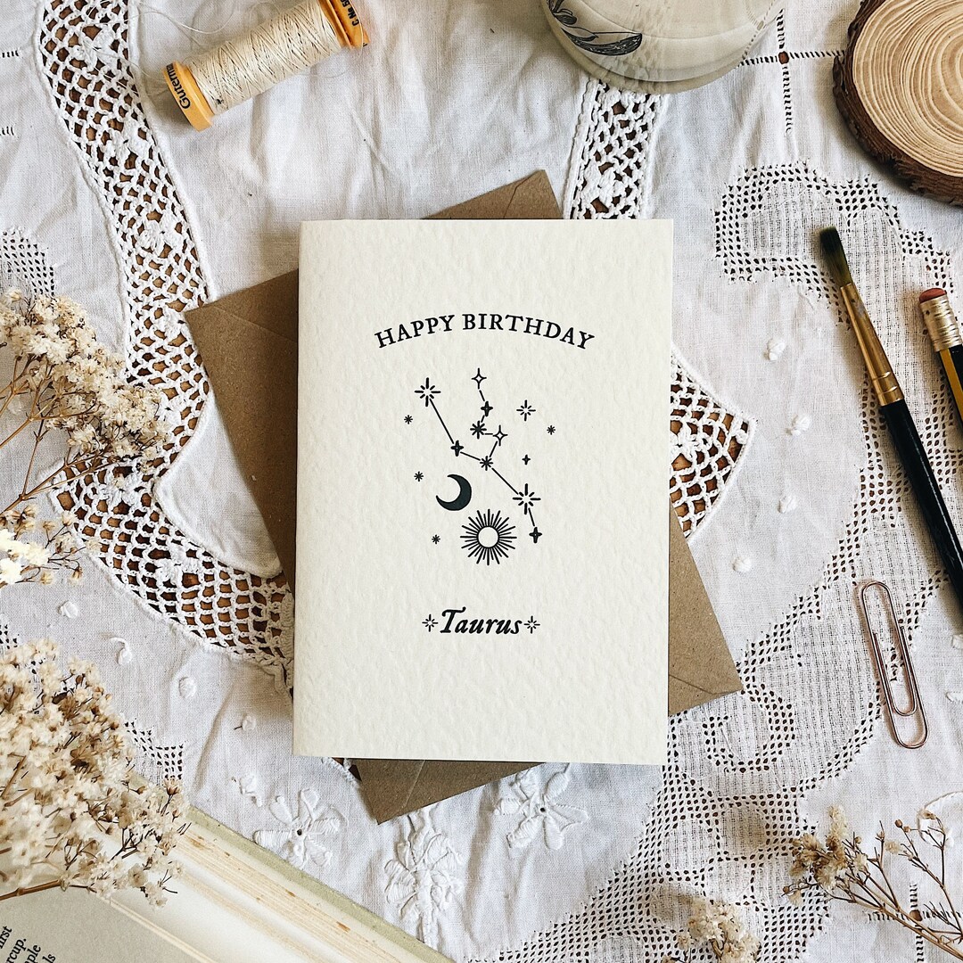 Taurus Zodiac Happy Birthday Greetings Card - A6 Greeting Card With ...