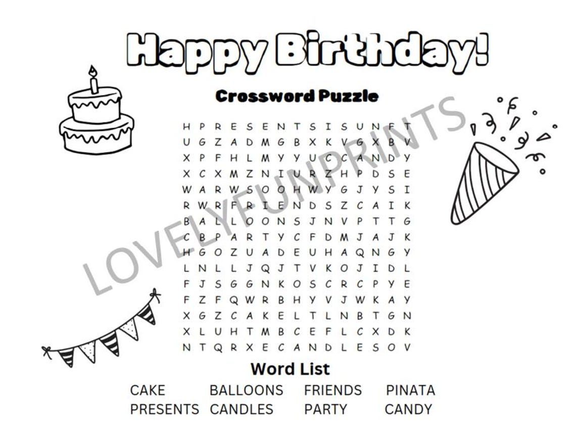 Happy Birthday Crossword Puzzle Printable Kids Birthday Coloring Page ...