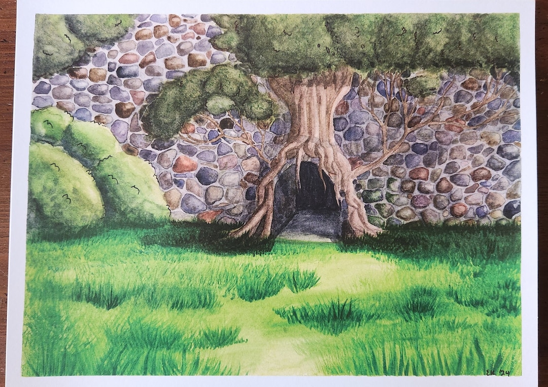 Fantasy Watercolor Wall Tree Cottagecore Hobbit Elden Ring Dungeons ...