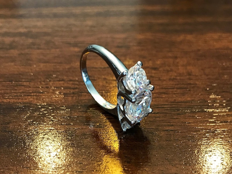 Vintage Three Stone CZ Cubic Zirconia Ring .925 Sterling Silver Band ...