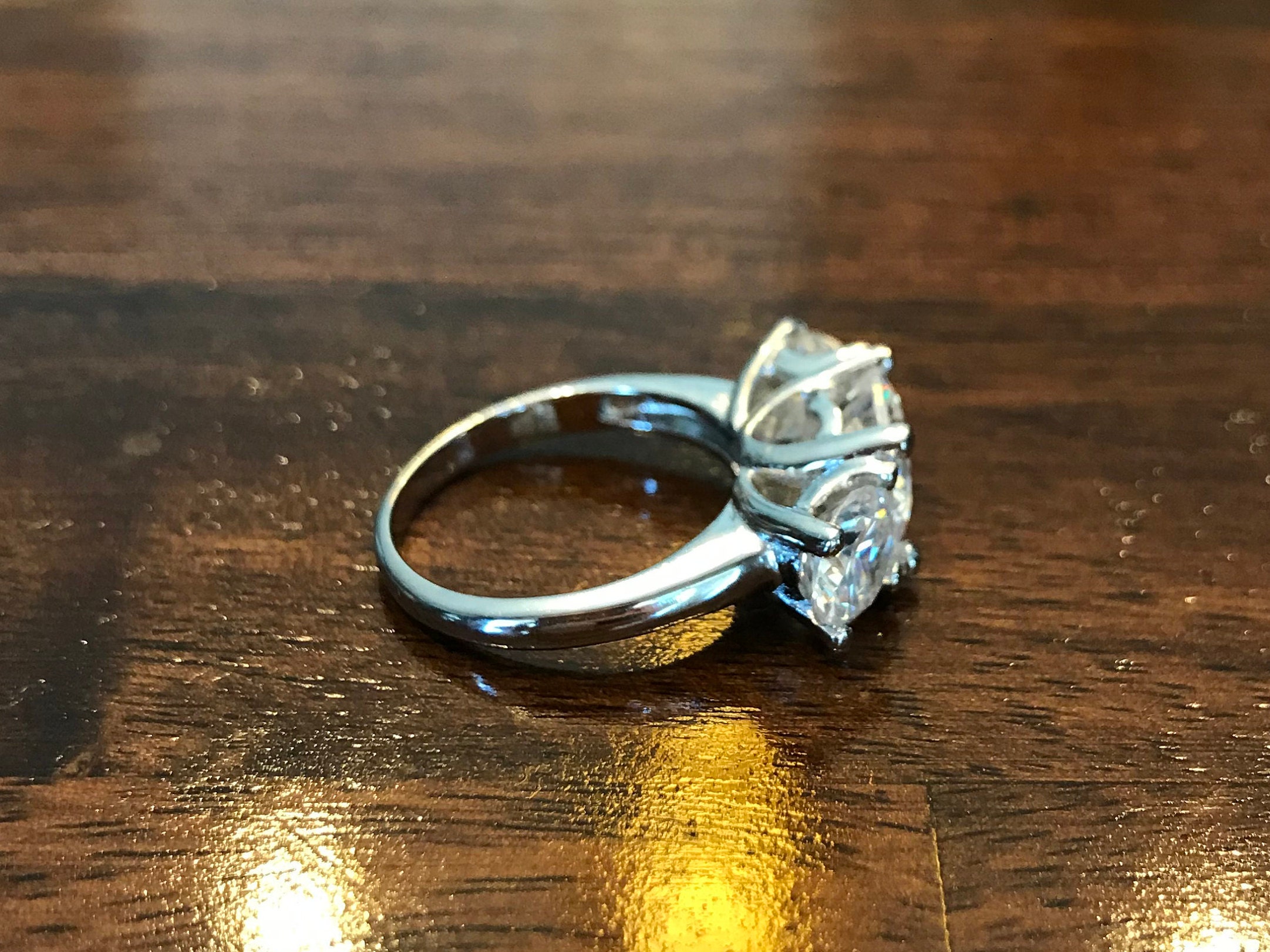 Vintage Three Stone CZ Cubic Zirconia Ring .925 Sterling Silver Band ...