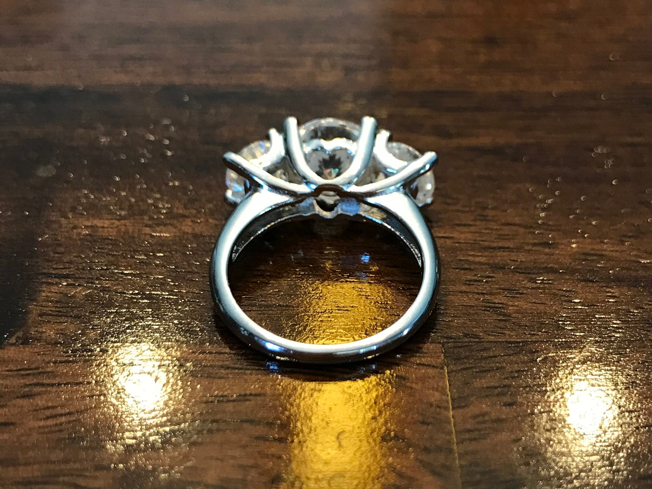 Vintage Three Stone CZ Cubic Zirconia Ring .925 Sterling Silver Band ...